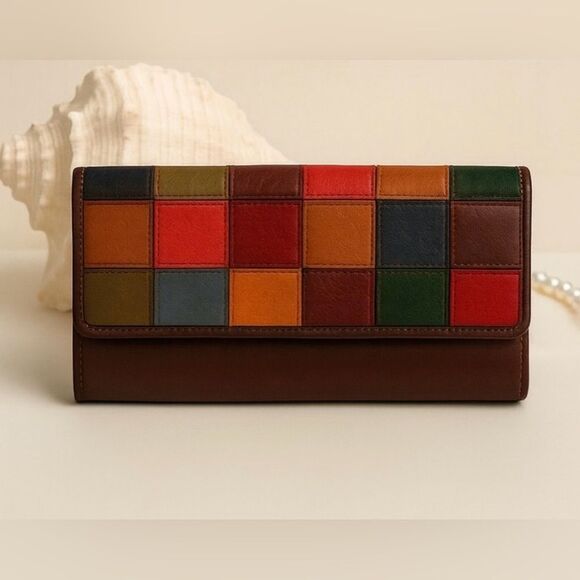 Fossil | Bags | Vintagefossil Patchwork Leather Wallet Multicolor ...